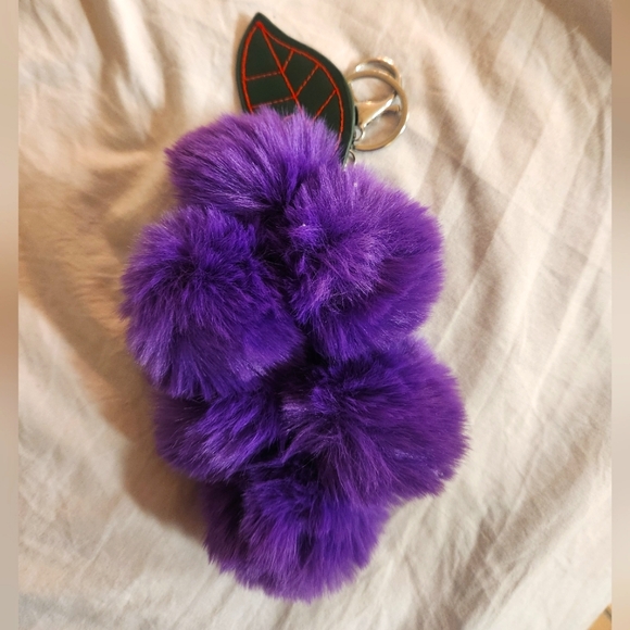 Accessories | Purple Grape Pom Pom Keychain With Leather Leaf New ...